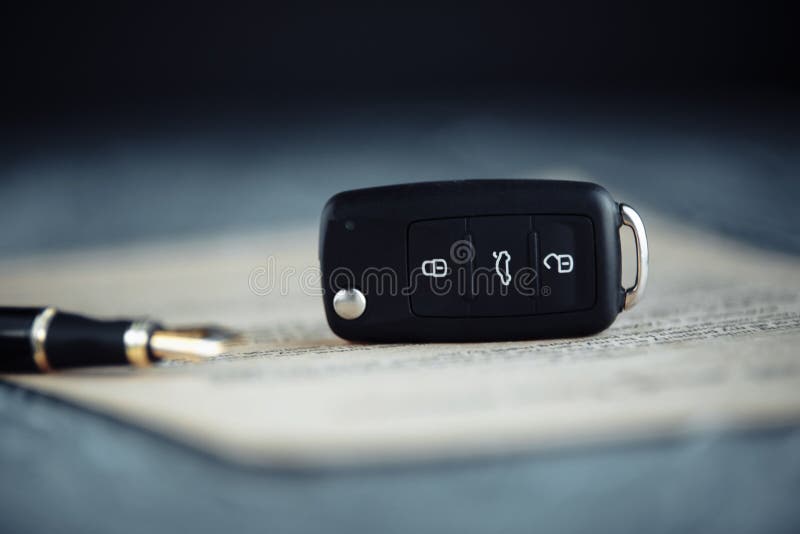 Black Car Key and Money on a Signed Contract of Car Sale. Stock Image ...