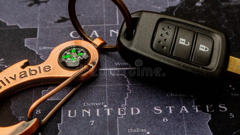 Black Car Keys on Black Map Stock Photo - Image of business, brass ...