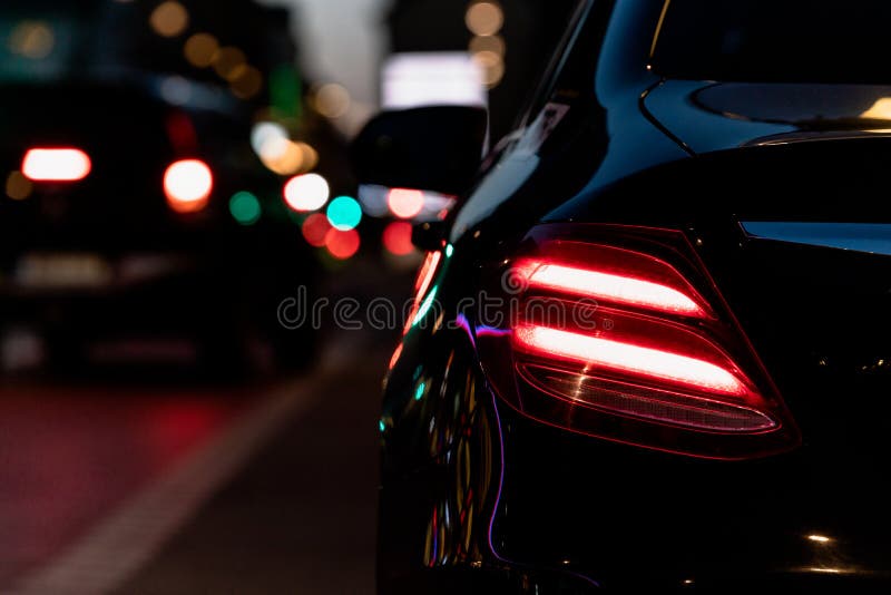 Black Car Back Light Close Side Traffic Stock Image - Image of city ...