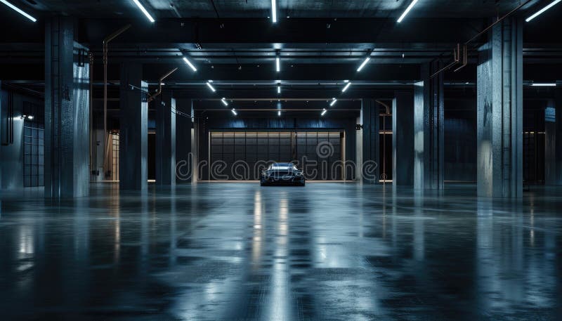 A Black Car is Parked in a Large, Empty Room by AI Generated Image ...