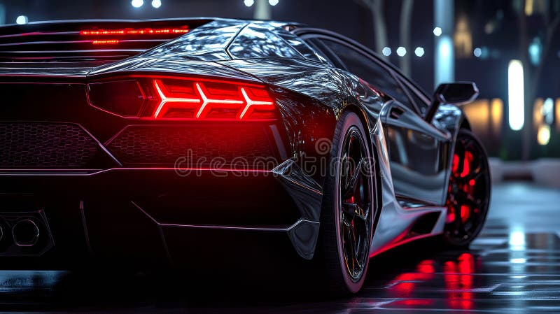 A Black Car with Red Lights on the Back Stock Image - Image of modern ...
