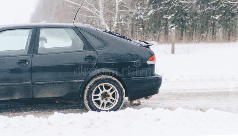 Black car in Snow stock photo. Image of landscape, closeup - 110268318