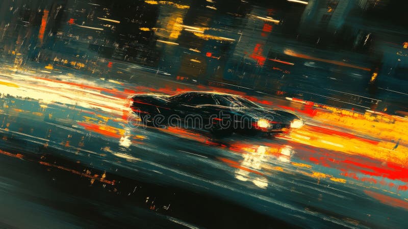 Black Car Speeding through City at Night Stock Illustration ...
