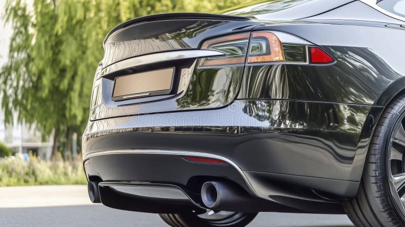 A Black Car with a Black Tail Light and a White License Plate Stock ...