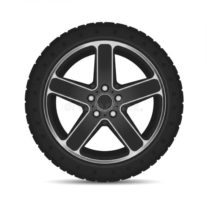 Black Car Tire and Alloy Wheel with Spoke Design Stock Illustration ...