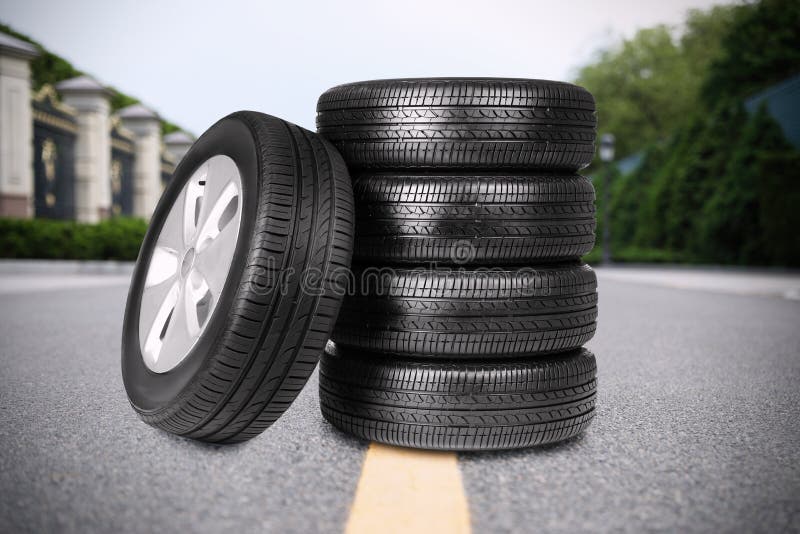 Black Car Tires on Asphalt Road Stock Photo - Image of changing ...