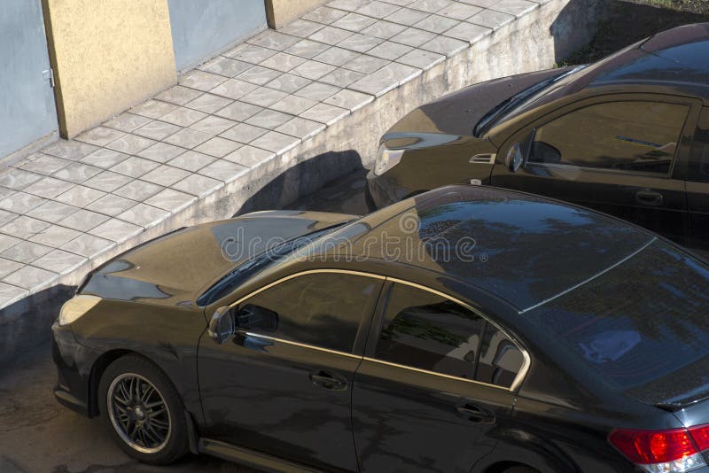 Black Car, Top View. Top View of the Roof of a Black Car. Stock Image ...