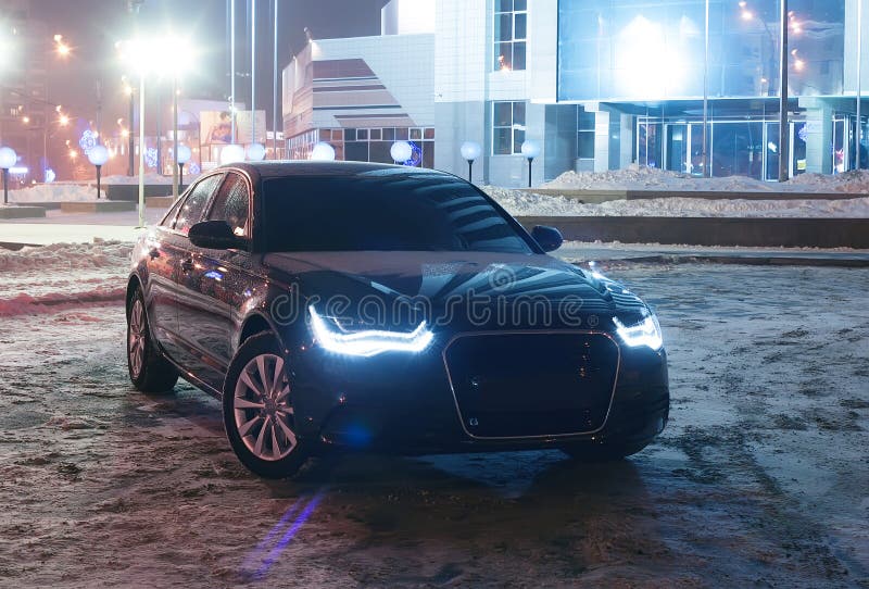 Car on a Winter Night Under the Snow Stock Image - Image of road ...