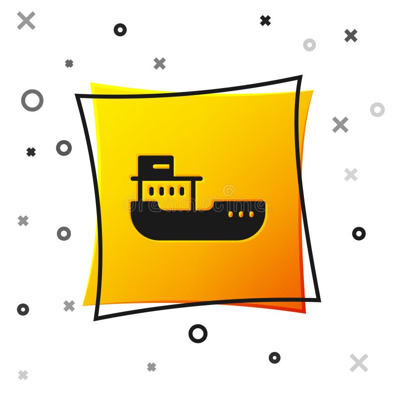 Black Cargo Ship Icon Isolated on White Background. Yellow Square ...