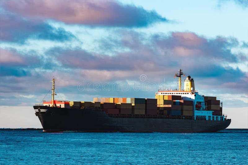 Black cargo ship stock image. Image of export, cargo - 93290263