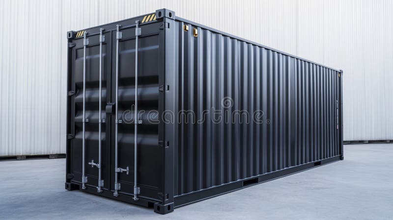 Black Cargo Shipping Container with Doors Closed Storage Warehouse ...