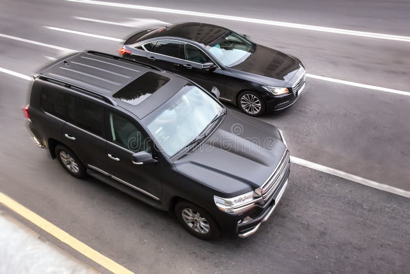 Black Cars are Moving Along the Road Stock Photo - Image of auto, drive ...