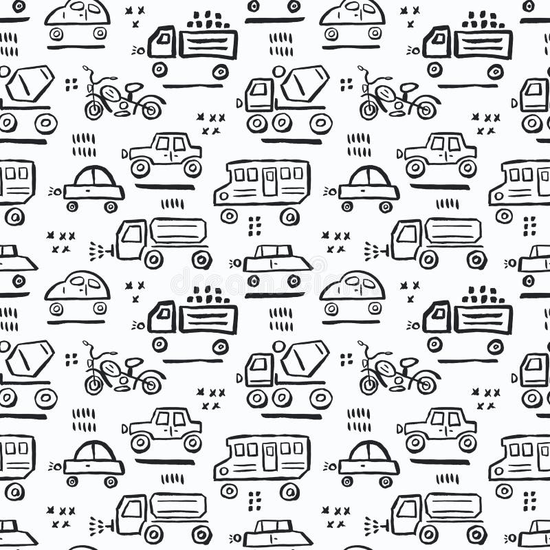 Black Cars Seamless Pattern. Child Vector Illustration of Road Traffic ...