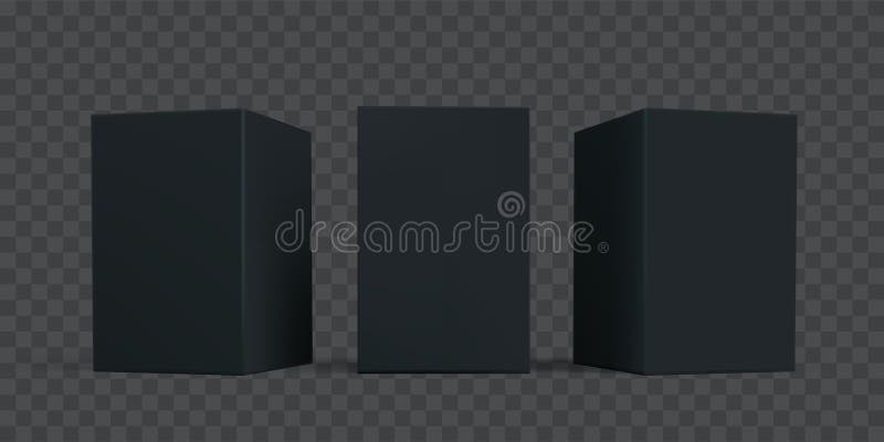 Black Carton Box Package Mock-up Set. Vector Isolated 3D Black ...