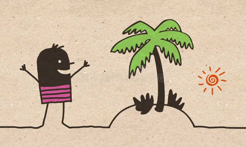 Black Cartoon Man with Exotic Island Stock Illustration - Illustration ...