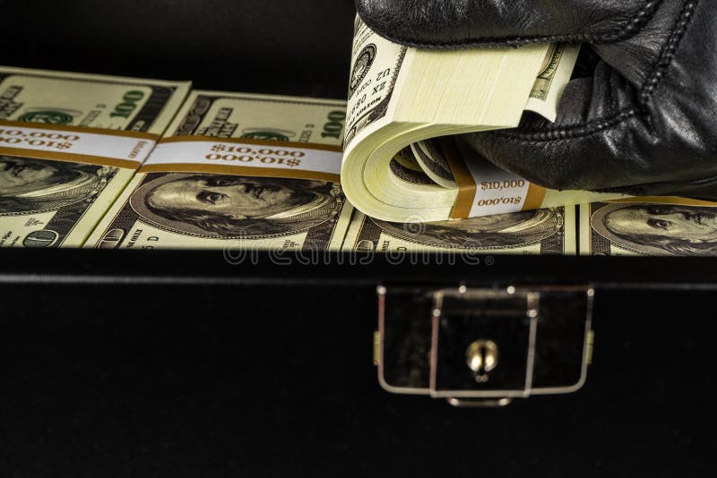 Black Case Full of Dollar Bills Close Up.Money Bricks in Case Stock ...
