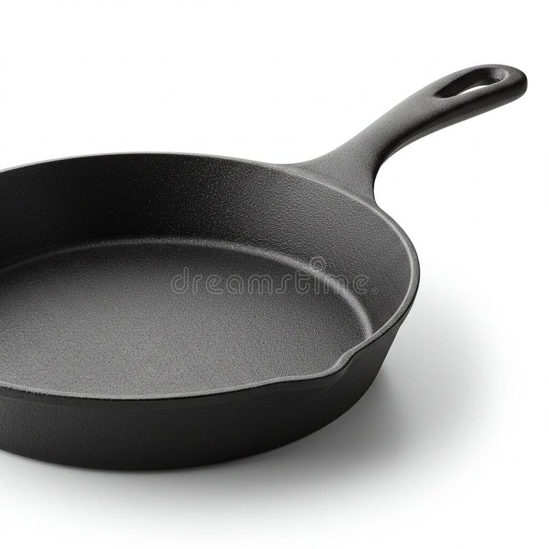 Black Cast Iron Frying Pan with a Textured Surface and Slightly Curved ...