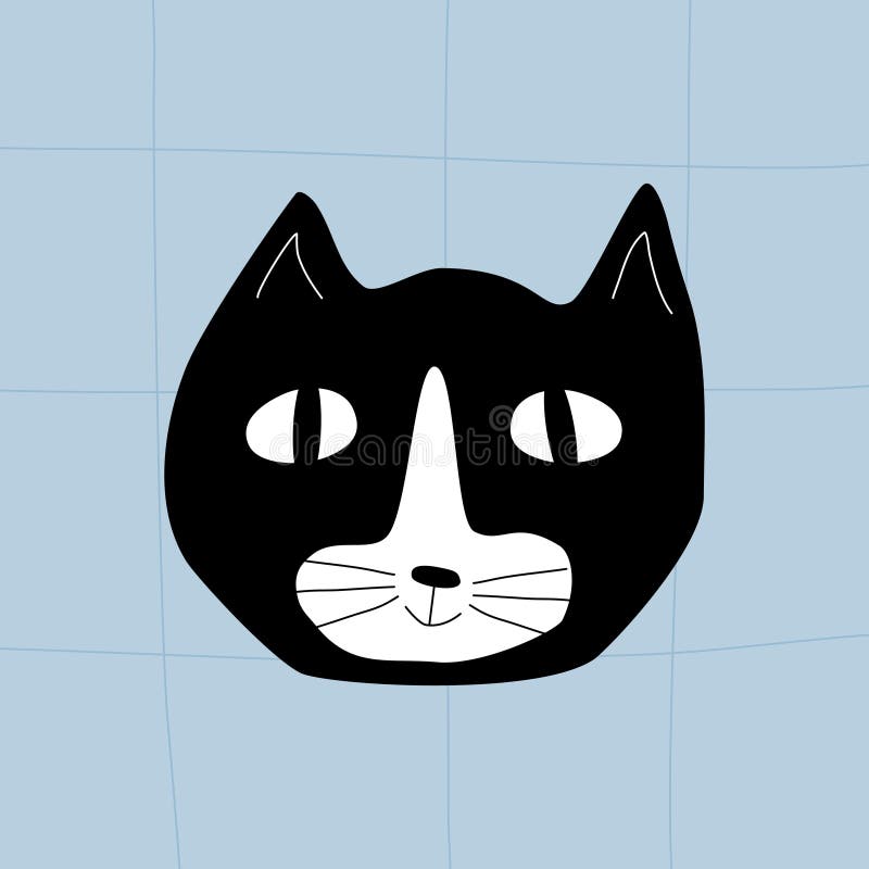 Cute Black Happy Cat. Head of a Kind Black Cat. Cat Head Cartoon ...