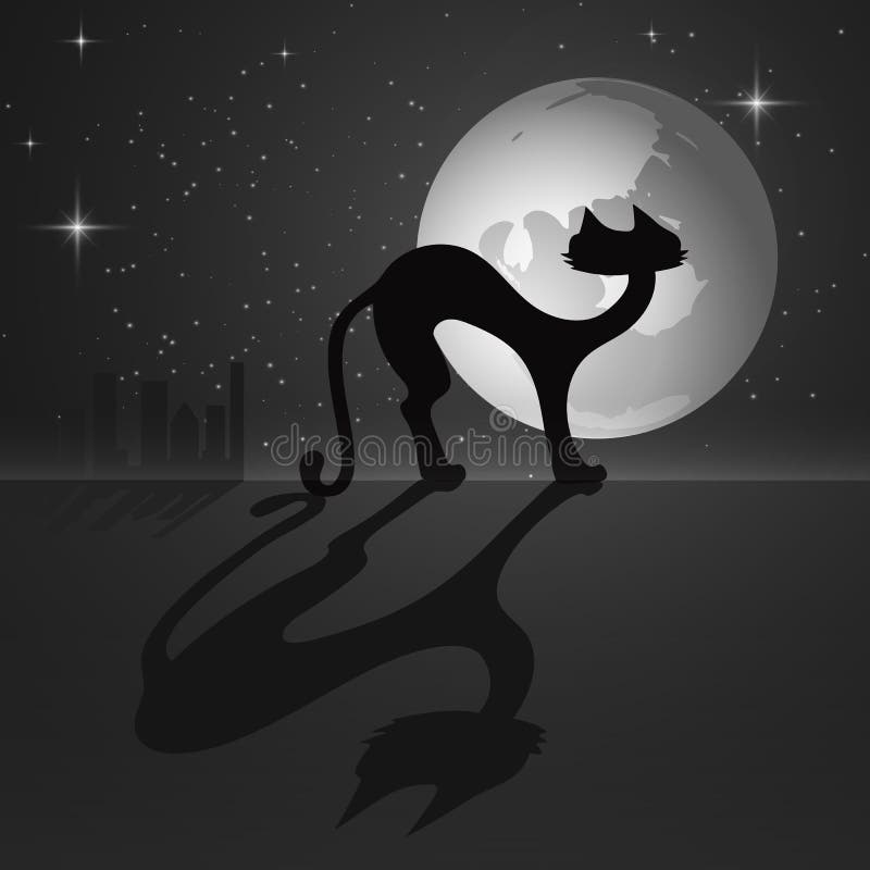 Black Cat On The Background Of The Big Moon. Stock Vector ...