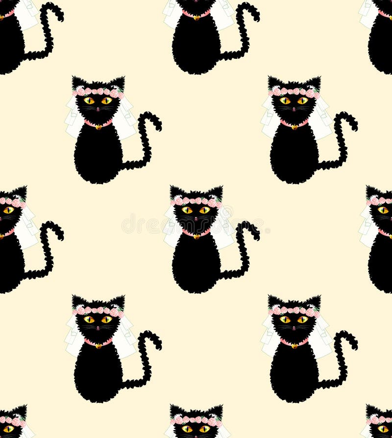 Black Cat Bride Wedding on Beige Ivory Background. Vector Illustration ...
