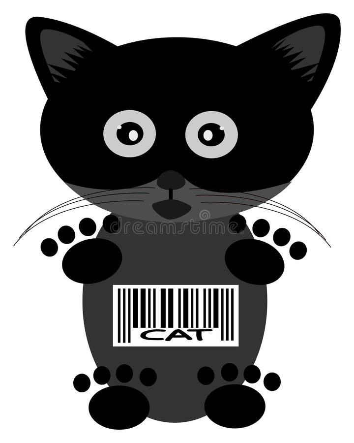 Black Cat Cartoon and Bar Code Stock Illustration - Illustration of ...