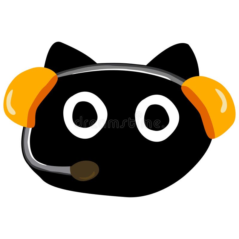 Black Cat Cartoon Headset Character Illustration Stock Illustration ...