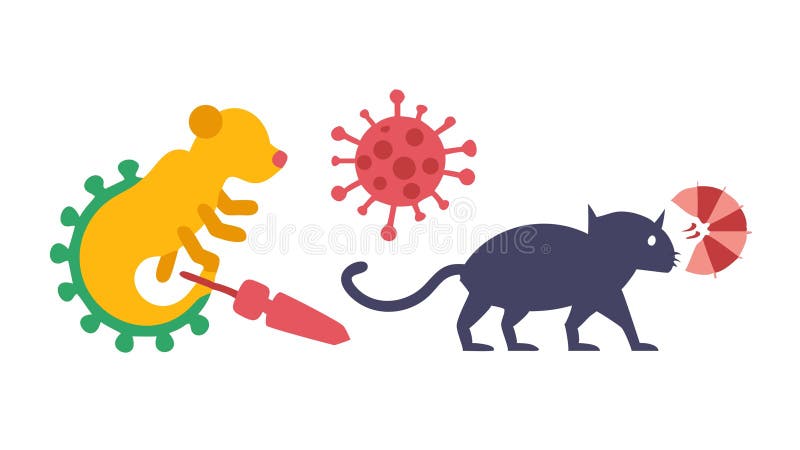 Black Cat Chasing a Virus Particle with Gears Conceptual Illustration ...