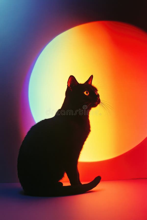 Black Cat and Colorful Light Stock Illustration - Illustration of ...