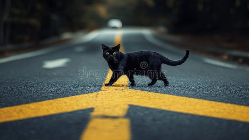 Black Cat Crossing the Road Stock Illustration - Illustration of move ...