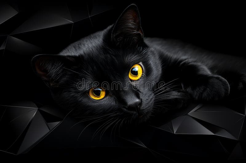A Black Cat Depicted in an Abstract, Geometric Style, Using Bold Lines ...