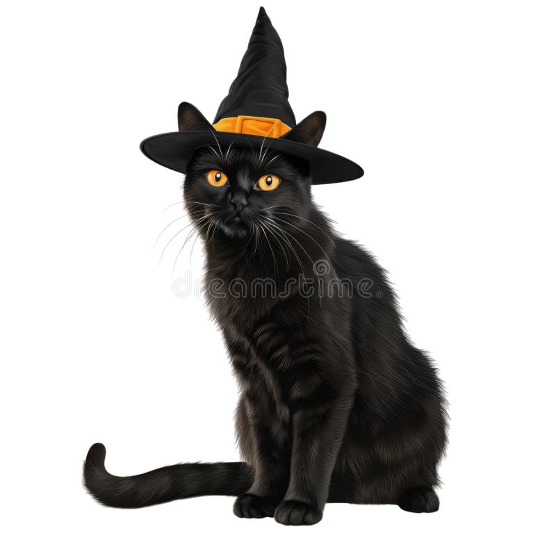 Black Cat Dressed in a Witch S Hat for Halloween Stock Image ...