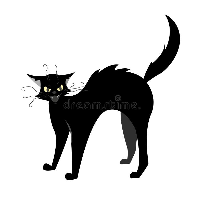 A Black Cat with an Evil Look Hisses Arching Its Back. Stock Vector ...