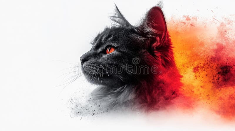 Black Cat with Fierce Expression and Explosive Background Stock ...