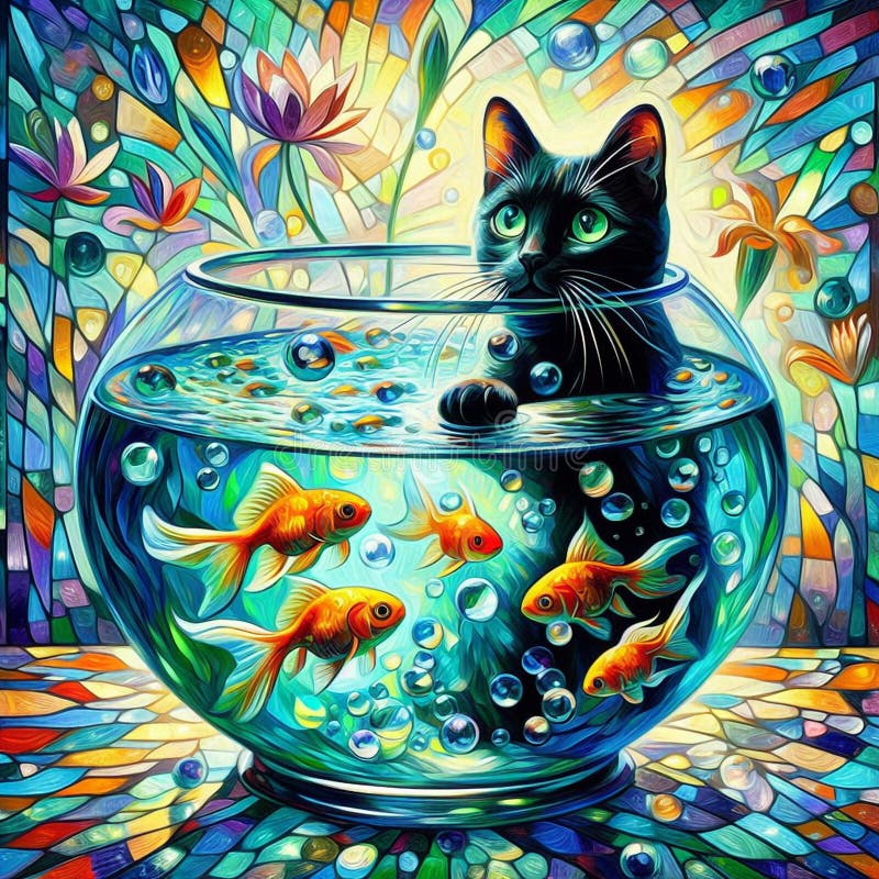 Black cat fish art stock illustration. Illustration of colorful - 303917544