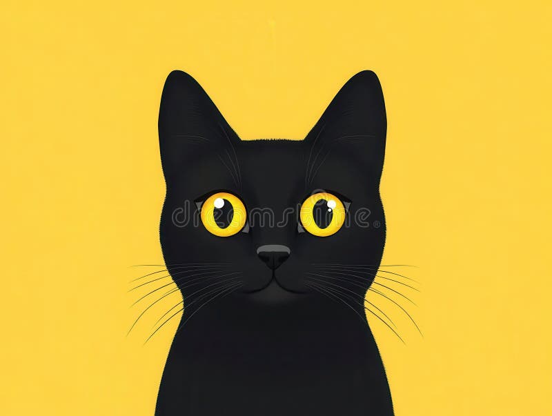 Black Cat Flat Design Front View Halloween Theme Watercolor ...