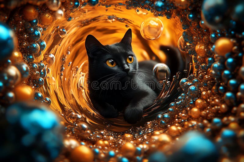 A Black Cat Floating through a Surreal Dreamscape, Where Reality is ...