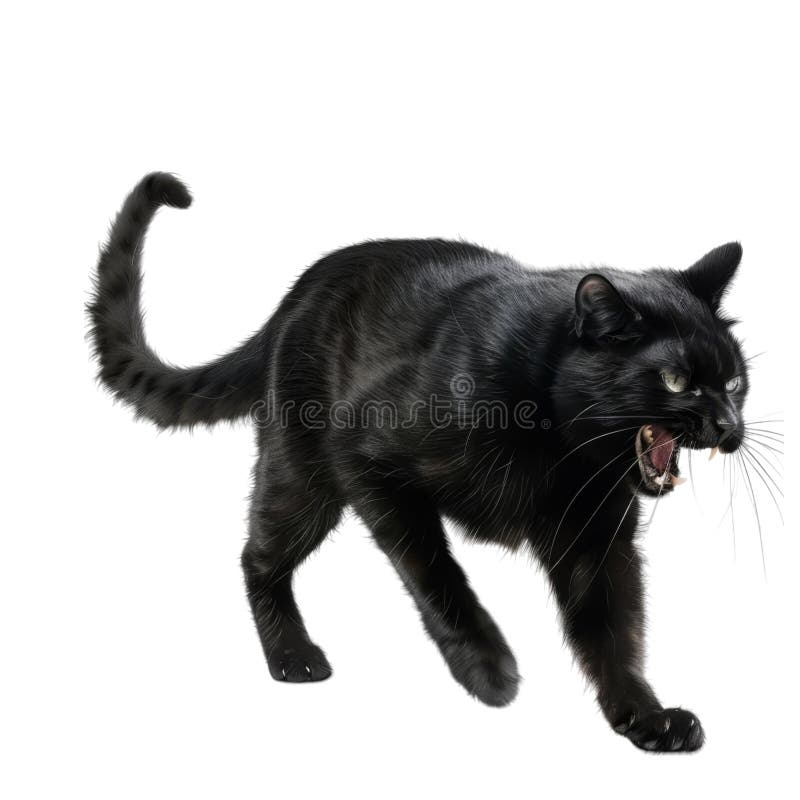 A Black Cat with Fur and a Snarling Expression Stock Photo ...