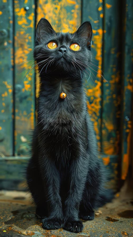 A Black Cat Gazing Upwards in the Evening Gloom Stock Photo - Image of ...