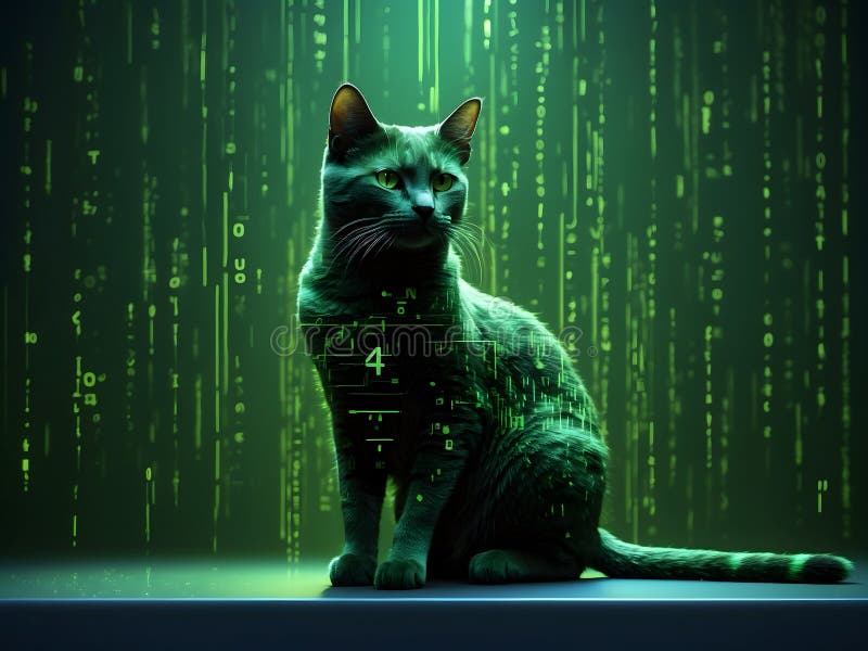 A Black Cat with Green Binary Codes Stock Image - Image of surveillance ...