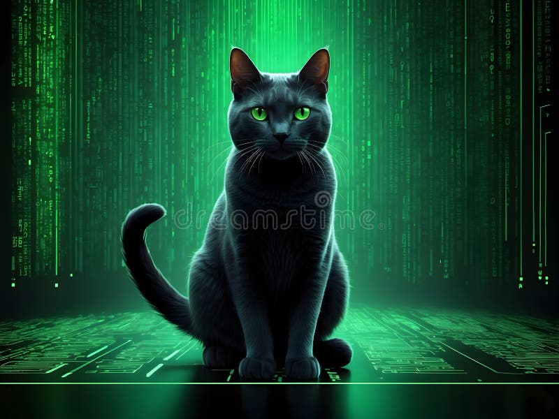 A Black Cat with Green Binary Codes Stock Image - Image of laptop, hood: 300615347