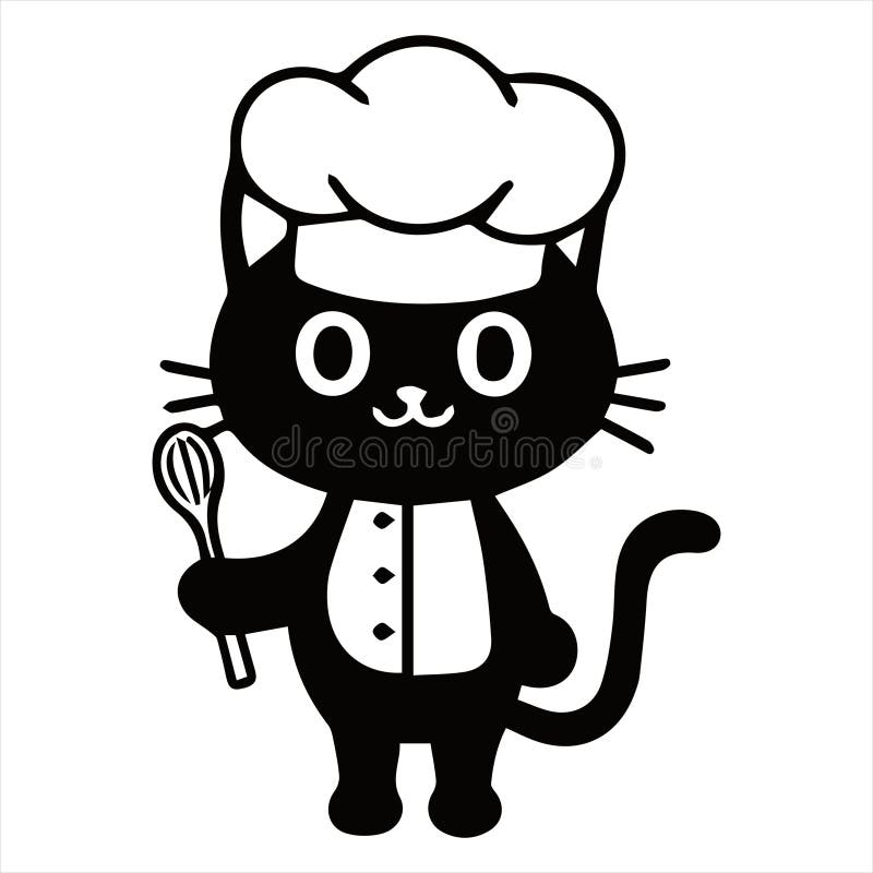 Black Cat Holding a Knife and a Fork Stock Vector - Illustration of ...