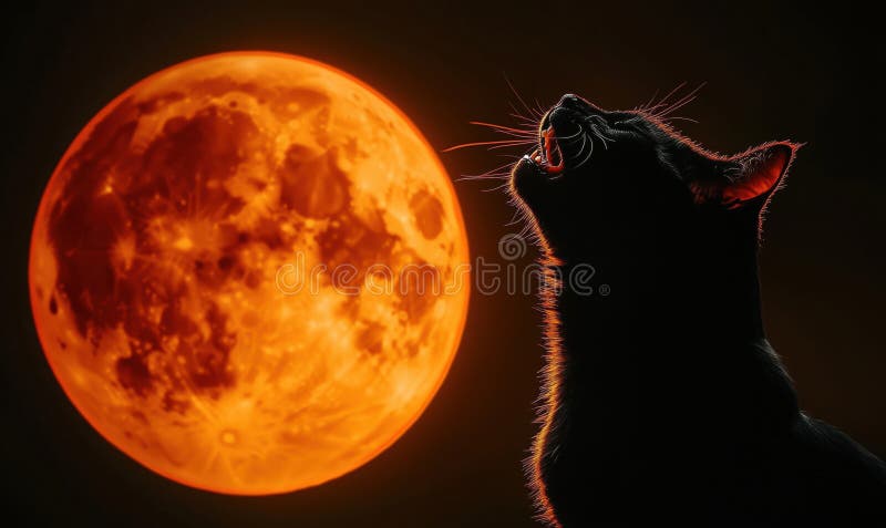 Black Cat Silhouette Against Full Moon Night Sky Stock Photos - Free ...