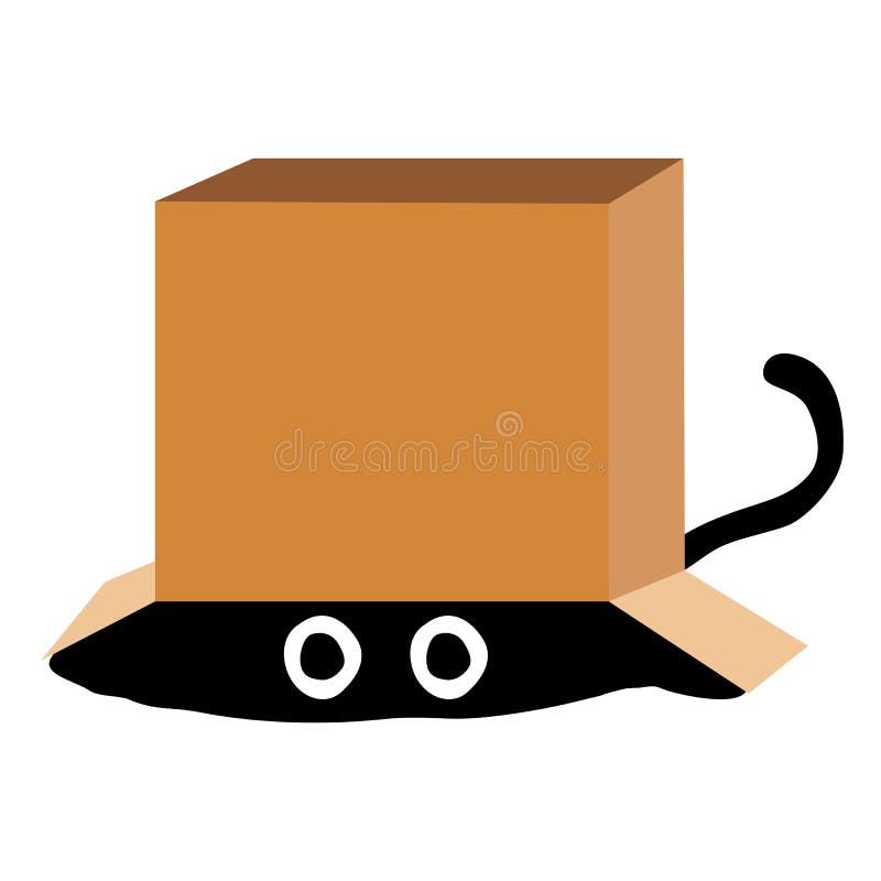 Black Cat Inside Cardboard Package Box and Looking. Stock Illustration ...
