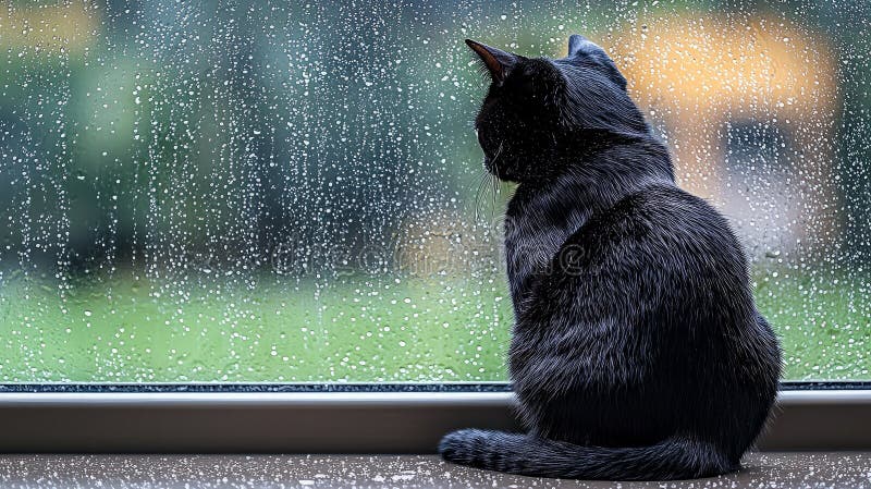 Black Cat Looks Out Window Rain Stock Photos - Free & Royalty-Free ...