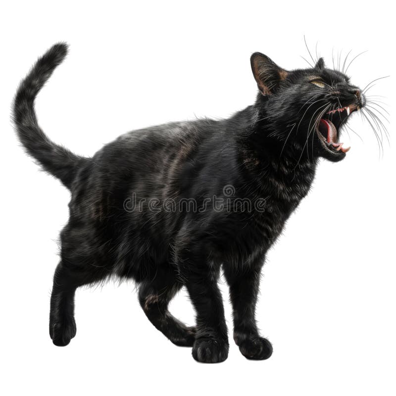 A Black Cat with a Loud, Open Mouth Stock Photo - Illustration of mouth ...
