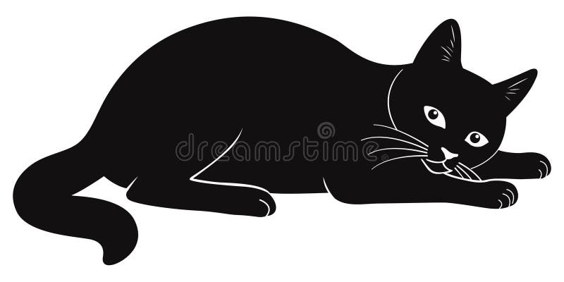 Black Cat Lying Down Silhouette Vector Illustration Featuring a ...