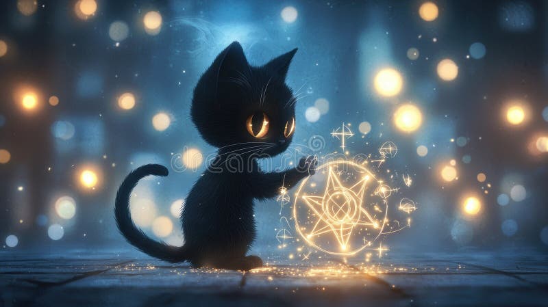 Black Cat Magic stock illustration. Illustration of sparkles - 335538551