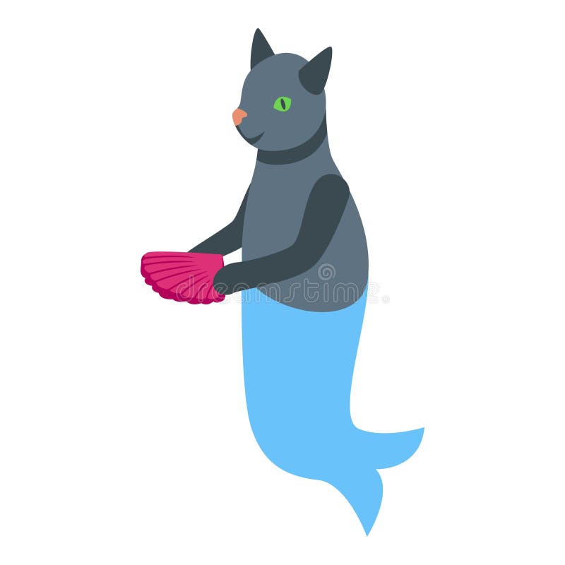 Black Cat Mermaid Holding Scallop Shell Isometric Illustration Stock ...