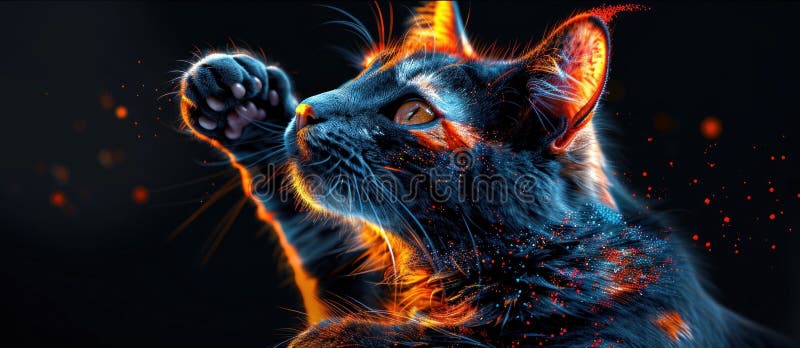 Black Cat with Neon Light Effects. Generative Ai Stock Illustration ...