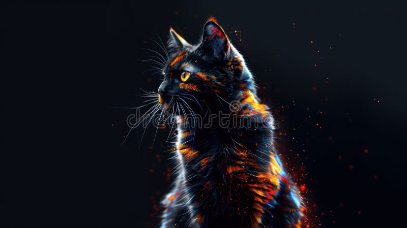 Black Cat with Neon Light Effects. Generative Ai Stock Illustration ...
